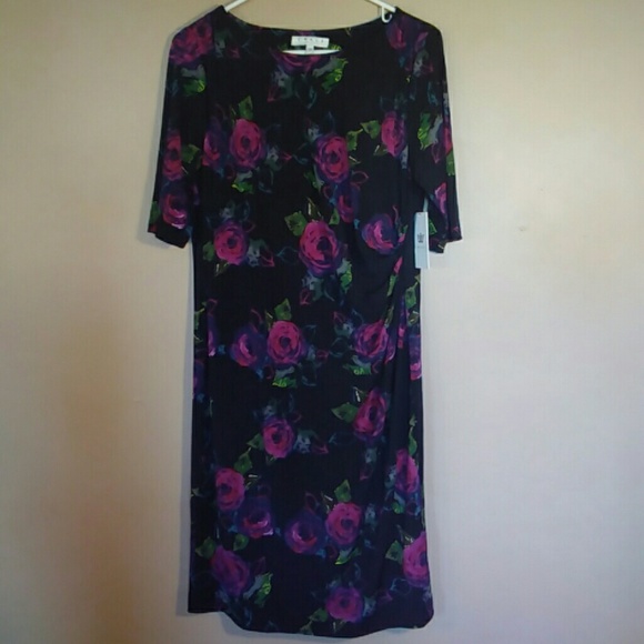 Chaus | Dresses | Chaus New York Large Black Pink Floral Dress | Poshmark